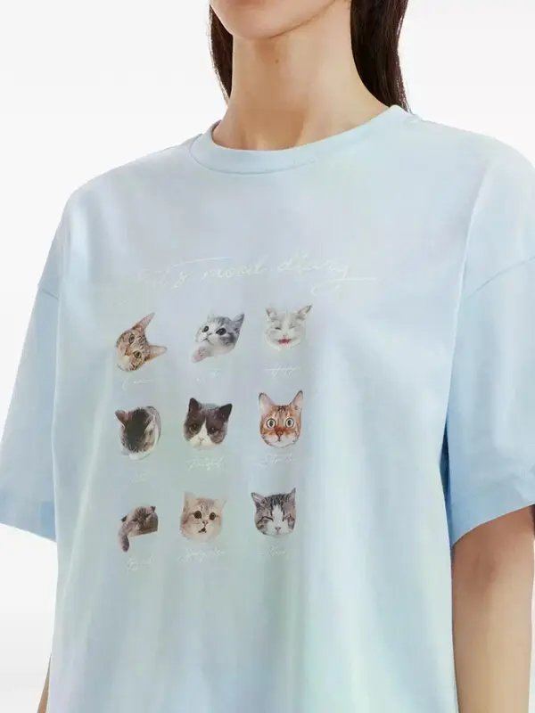 TOUT A COUP Cotton Cat Print T-shirt