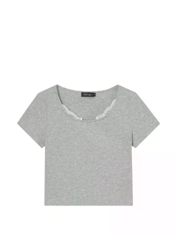 TOUT A COUP Lace-trim Ribbed T-shirt