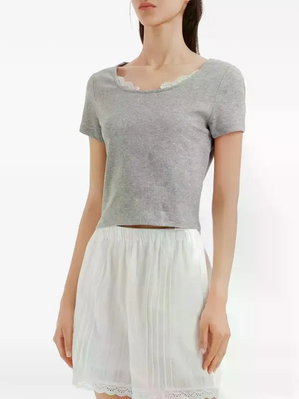 TOUT A COUP Lace-trim Ribbed T-shirt