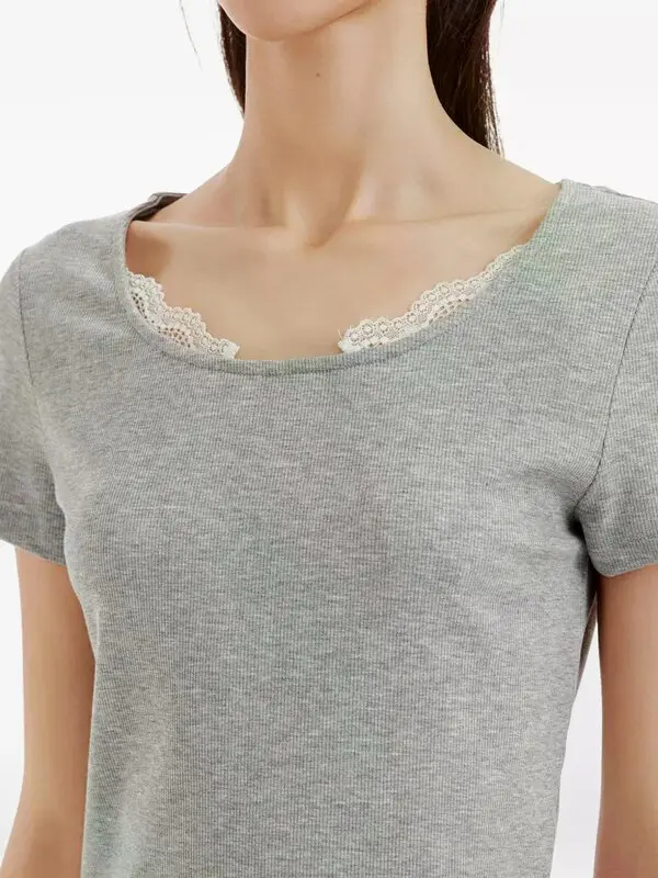 TOUT A COUP Lace-trim Ribbed T-shirt