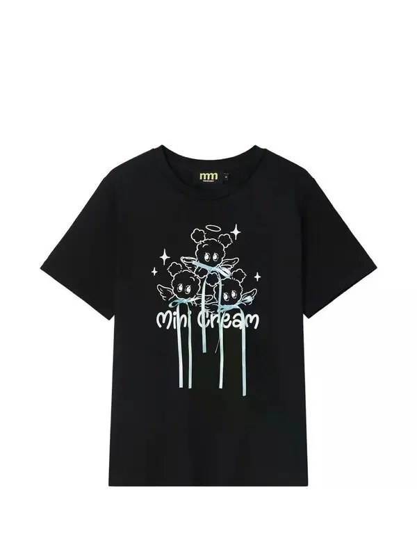 MINI CREAM Cotton Graphic Print T-shirt With Bow Detail