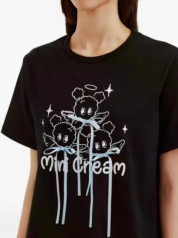 MINI CREAM Cotton Graphic Print T-shirt With Bow Detail