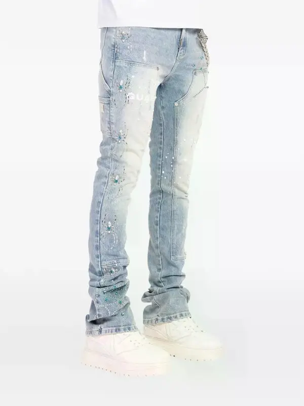 GUAPI Slim-fit Jeans With Spider Motif And Detachable Waist Chain - Blue