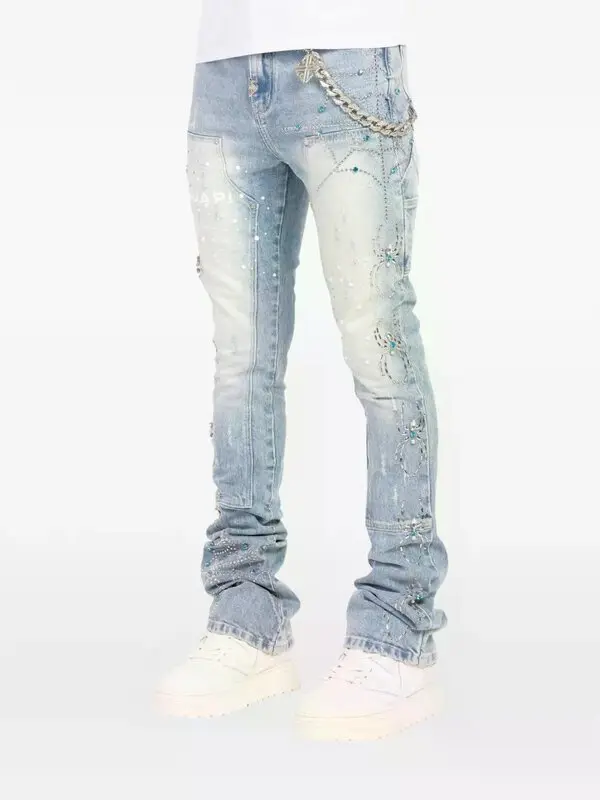 GUAPI Slim-fit Jeans With Spider Motif And Detachable Waist Chain - Blue
