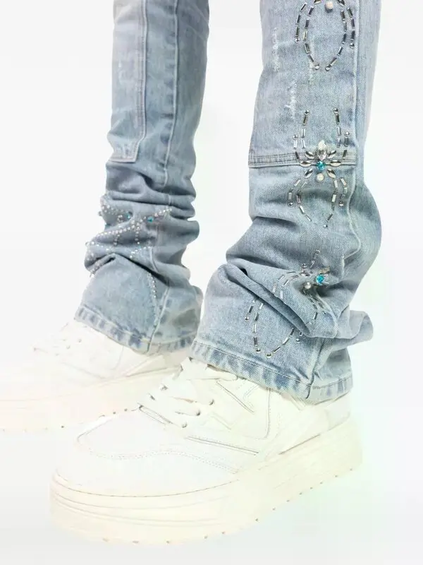 GUAPI Slim-fit Jeans With Spider Motif And Detachable Waist Chain - Blue