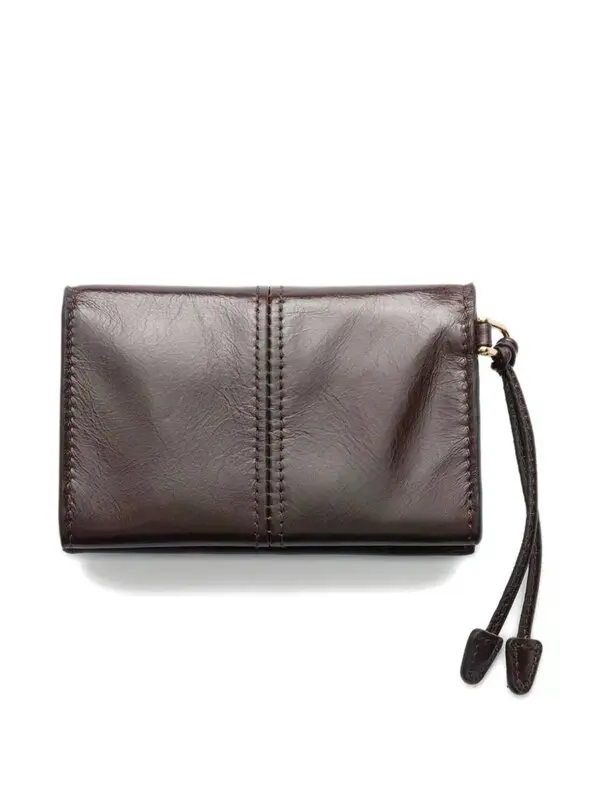 Prada Leather Card Holder With Flap - Brown