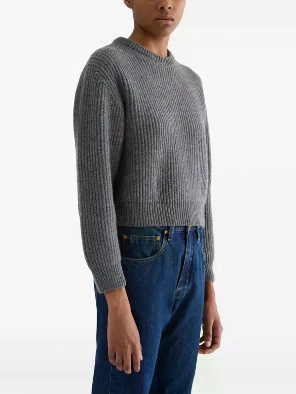 JIL SANDER Ribbed Knit Crew Neck Sweater - Grey