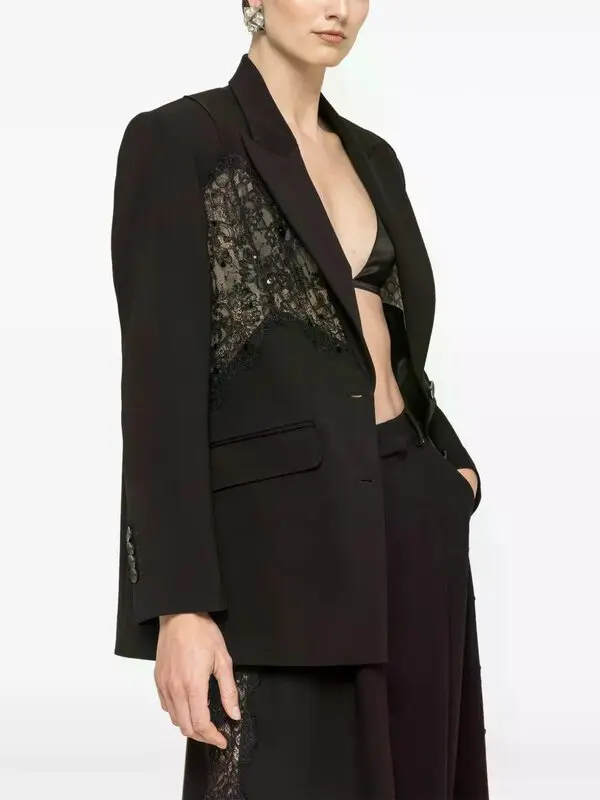 NISSA Sequin Embellished Blazer With Lace Inserts