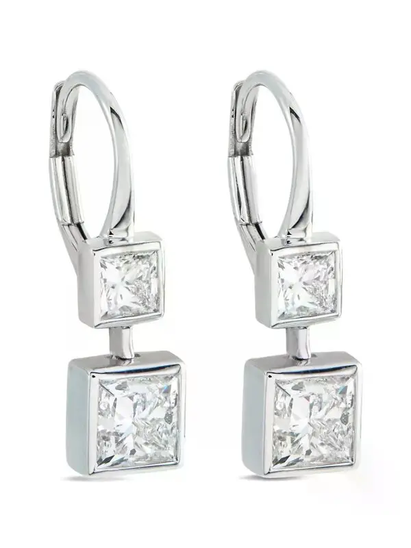 LB EXCLUSIVE 18k White Gold Diamond Drop Earrings - Silver