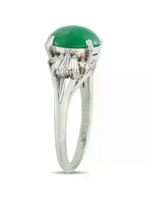 LB EXCLUSIVE Platinum Jade And Diamond Ring - Silver