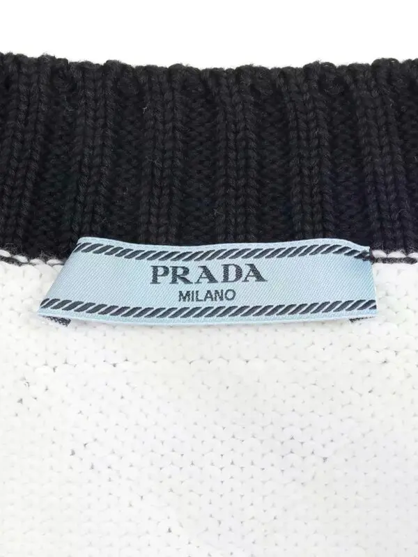 Prada White Cotton Knitted V-neck Cardigan