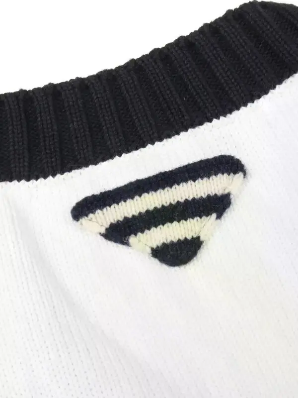 Prada White Cotton Knitted V-neck Cardigan
