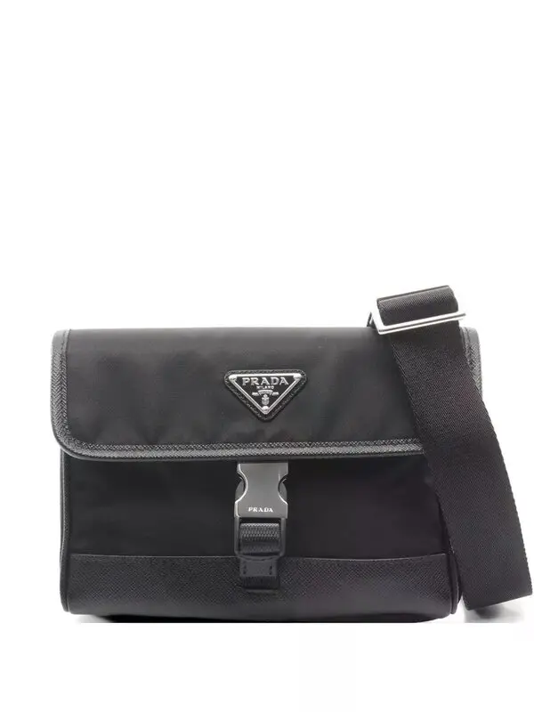 Prada Re-nylon Saffiano Leather Shoulder Bag - Black