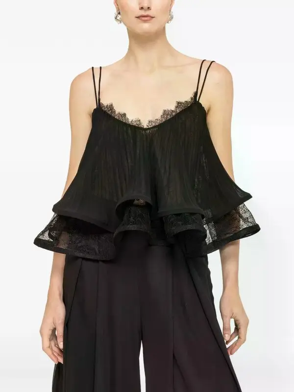 NISSA Pleated Lace-trim Blouse