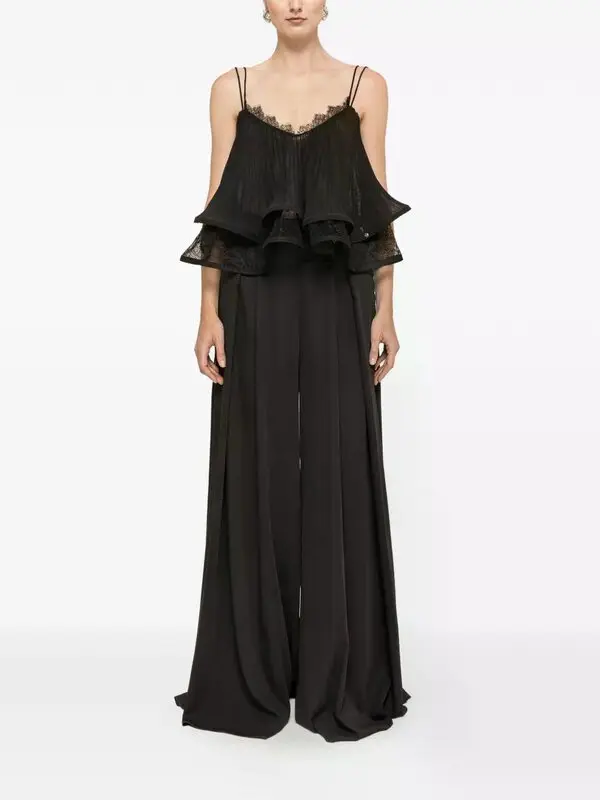 NISSA Pleated Lace-trim Blouse