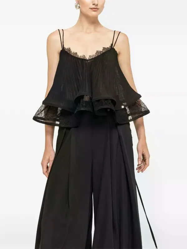 NISSA Pleated Lace-trim Blouse