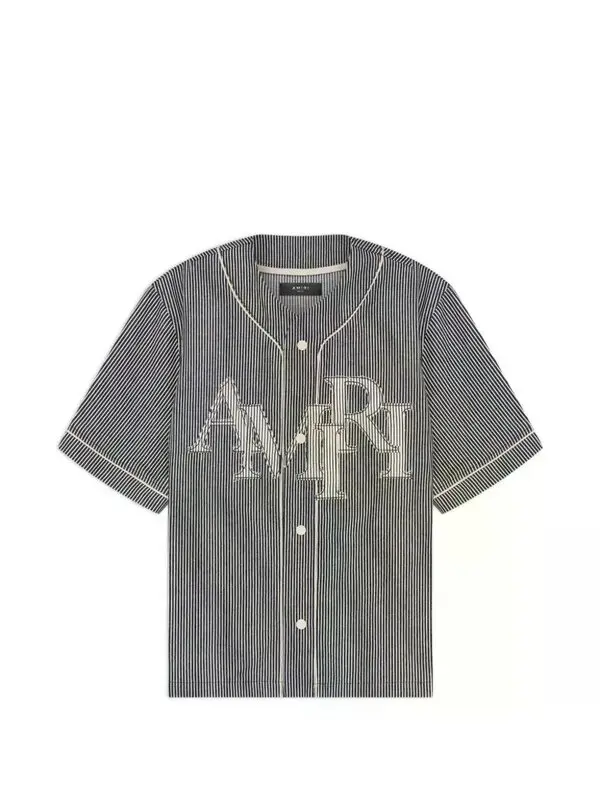Amiri Striped Logo-applique Baseball Shirt - Grey