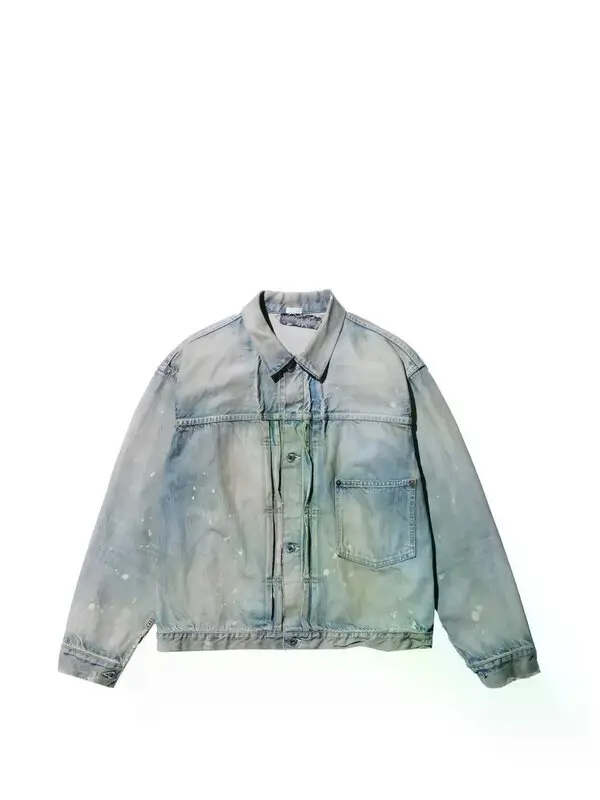 A.PRESSE Bleached-effect Pleated Denim Jacket