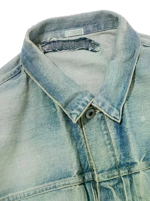 A.PRESSE Bleached-effect Pleated Denim Jacket