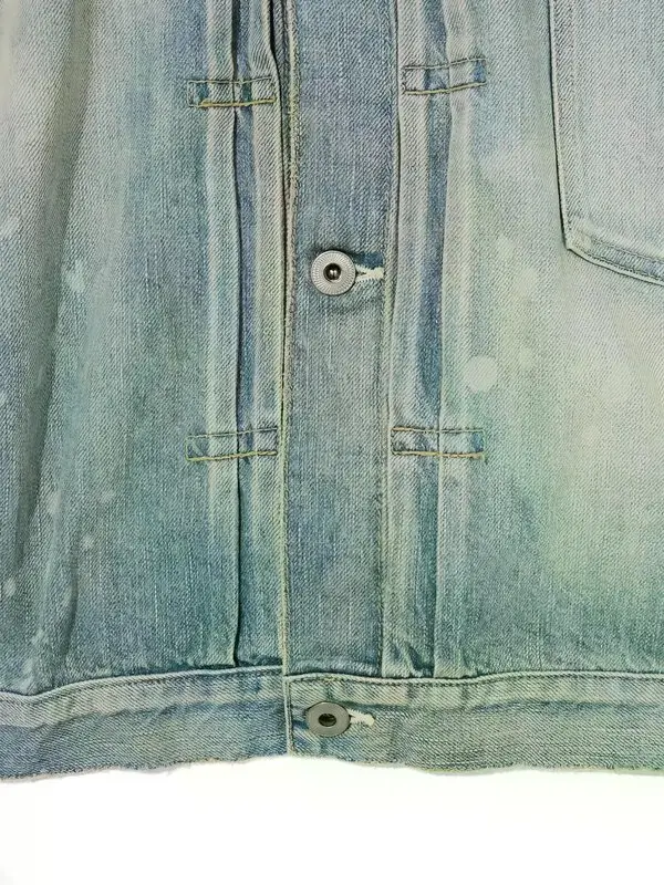 A.PRESSE Bleached-effect Pleated Denim Jacket