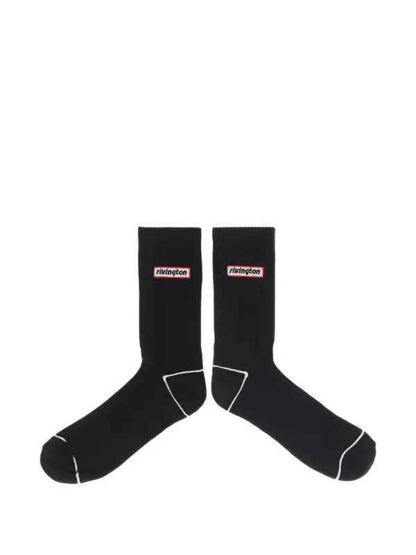 RRR123 Ribbed Knit Logo Patch Socks - Black