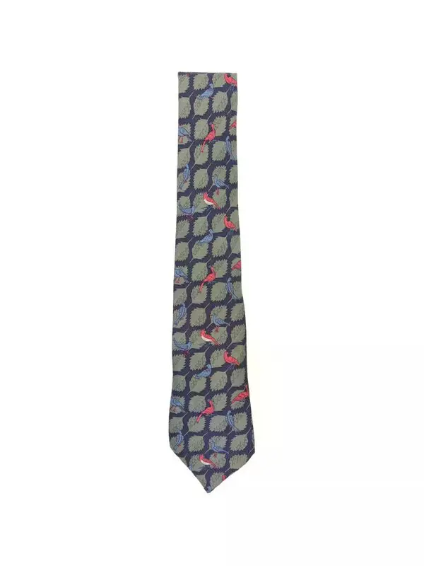 Hermès Silk Necktie With Bird And Leaf Print - Blue