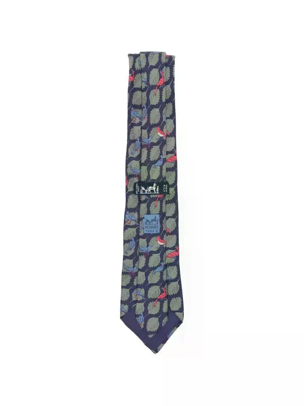 Hermès Silk Necktie With Bird And Leaf Print