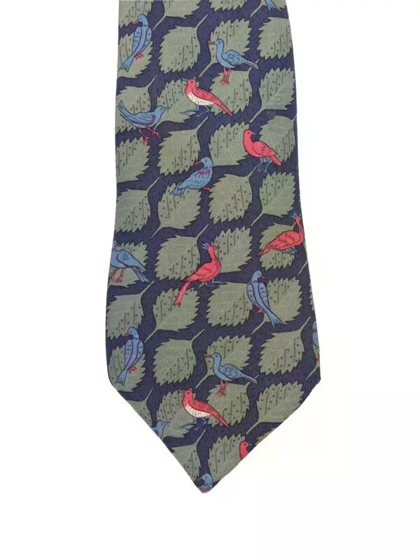 Hermès Silk Necktie With Bird And Leaf Print