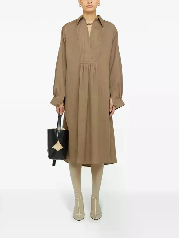 JIL SANDER Beige Wool Straight-point Collar Dress