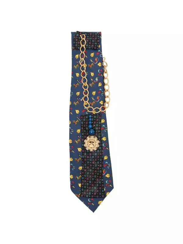 A.N.G.E.L.O. VINTAGE CULT X Stefania Bertoni Customised Hermès Embellished Silk Tie - Blue