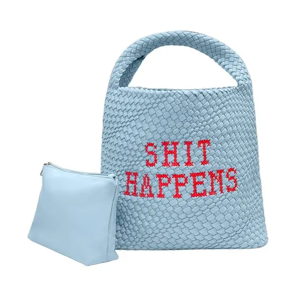 LILLY LOVES Embroidered Woven Bucket Bag With Detachable Pouch