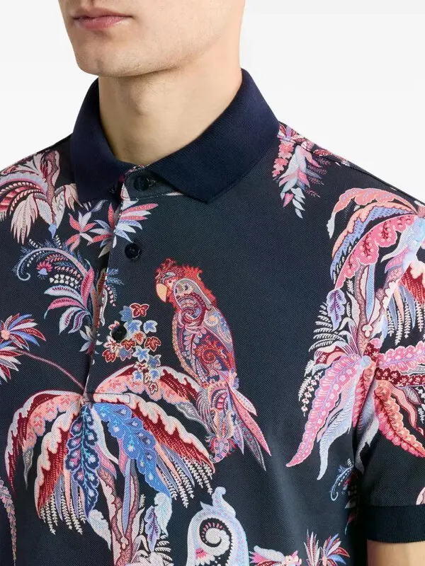 Etro Parrot-print Palm-tree-print Polo Shirt