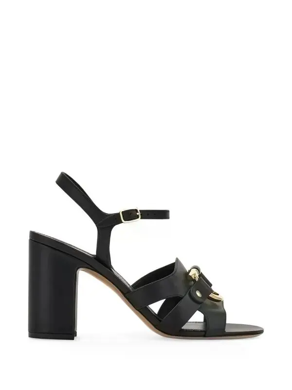 FERRAGAMO Gancini Ornament Block Heel Sandals