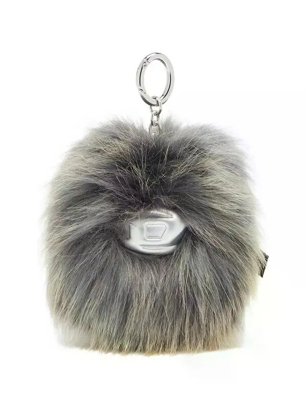 DIESEL® Oval D Furry Bag Charm - Grey