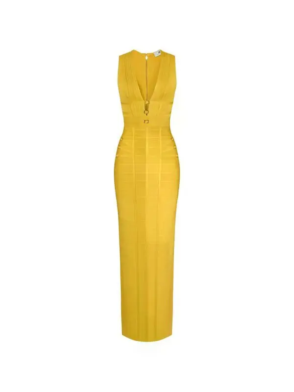 Elisabetta Franchi Ribbed-knit Maxi Dress With Metallic Accents