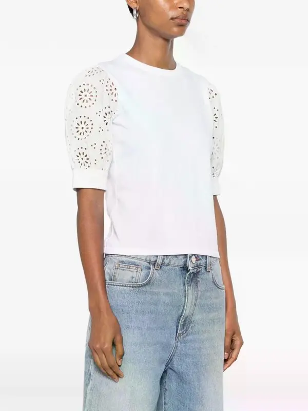 FRAME Solstice Broderie-anglaise Puff-sleeve T-shirt
