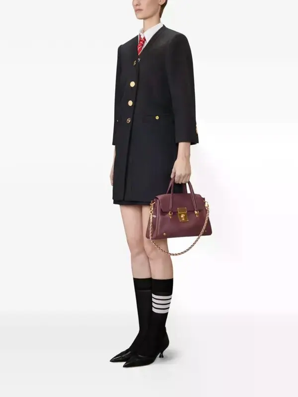 Thom Browne Small Bolton Grained Leather Tote Bag - Red