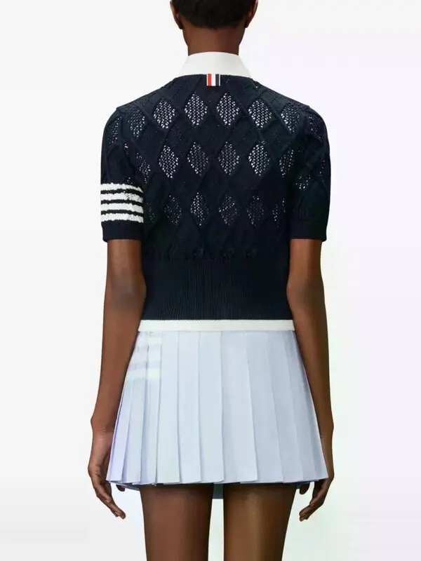 Thom Browne Argyle Pointelle Knit Cardigan - Blue