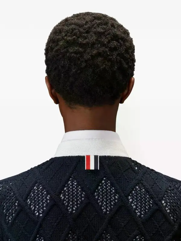 Thom Browne Argyle Pointelle Knit Cardigan - Blue