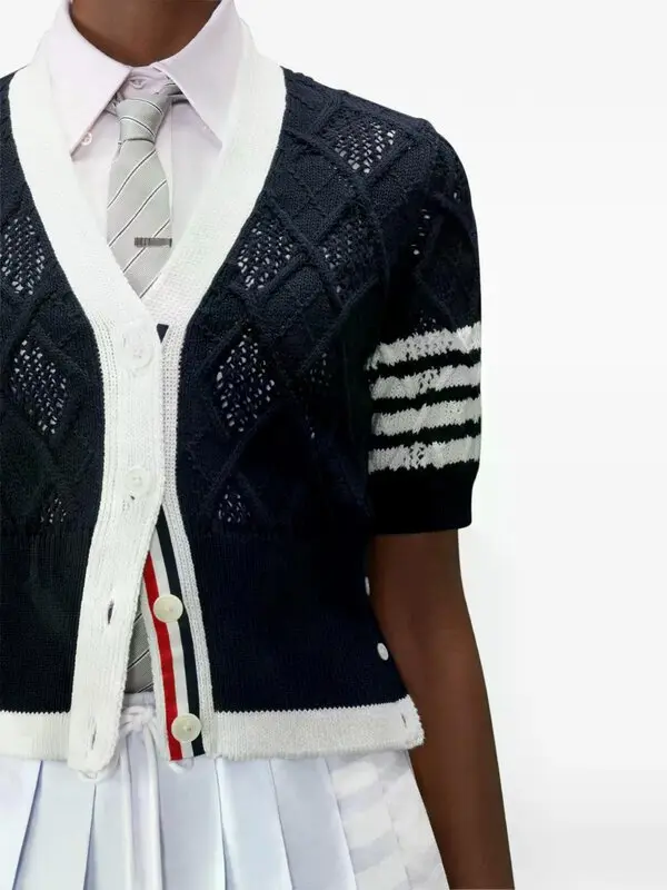 Thom Browne Argyle Pointelle Knit Cardigan - Blue