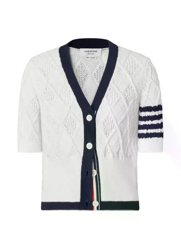 Thom Browne Argyle Pointelle 4-bar Cardigan - White
