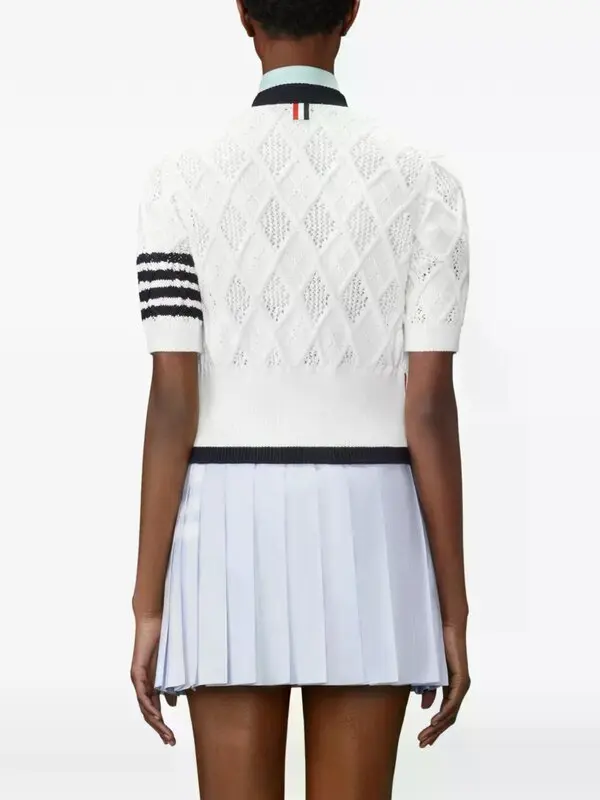 Thom Browne Argyle Pointelle 4-bar Cardigan - White