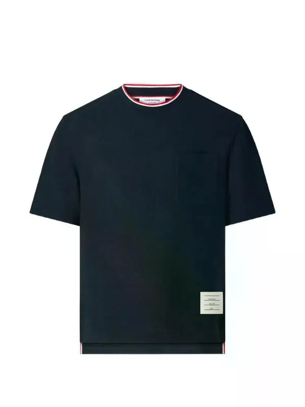 Thom Browne Textured-cotton Chest-pocket T-shirt - Blue
