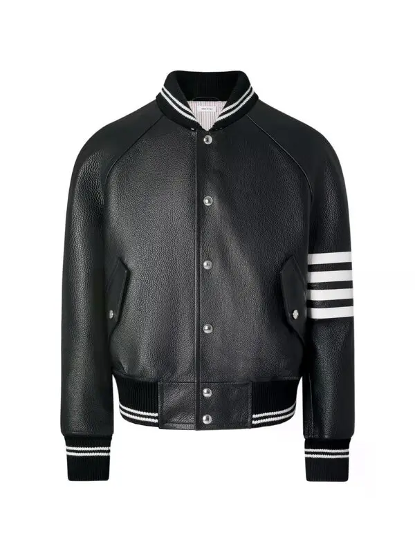 Thom Browne Raglan-sleeve Leather Jacket With 4-bar Stripe - Black