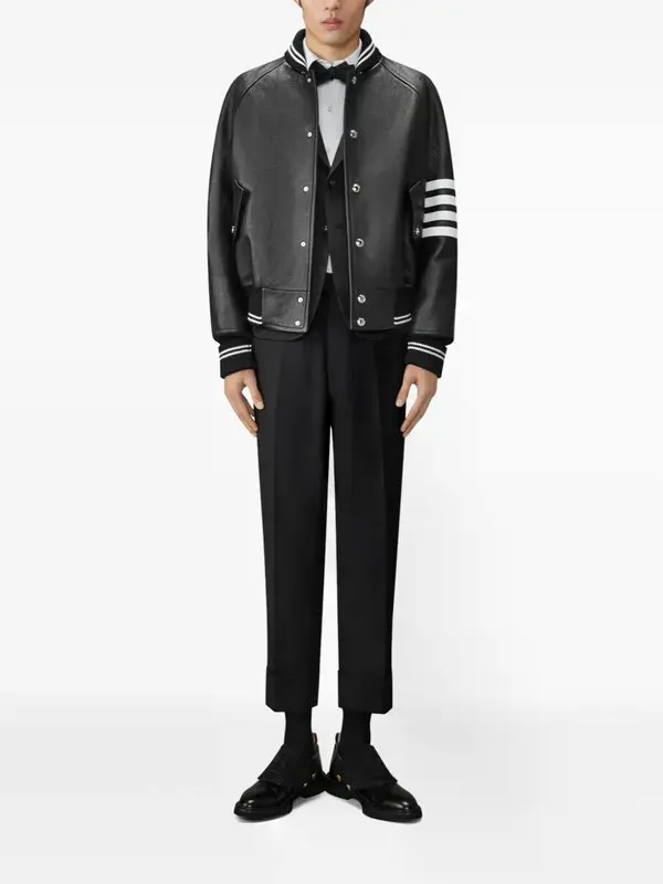 Thom Browne Raglan-sleeve Leather Jacket With 4-bar Stripe - Black