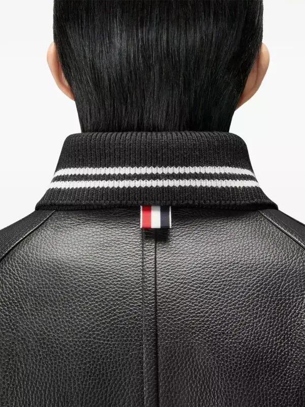 Thom Browne Raglan-sleeve Leather Jacket With 4-bar Stripe - Black