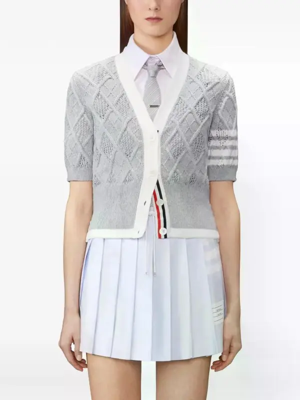 Thom Browne Argyle Pointelle Cardigan - Grey