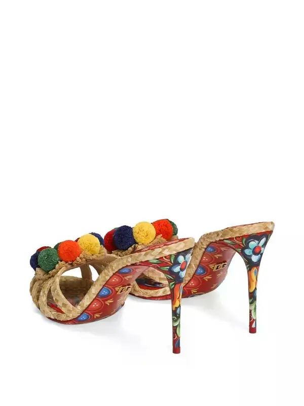 Dolce & Gabbana Raffia Embroidered High Heel Mules