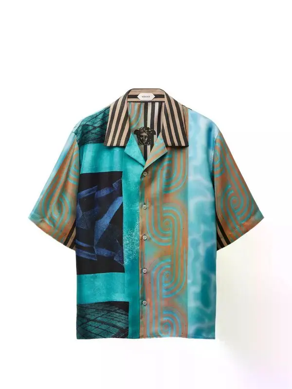 Versace Printed Silk Twill Shirt - Blue