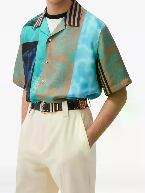 Versace Printed Silk Twill Shirt - Blue